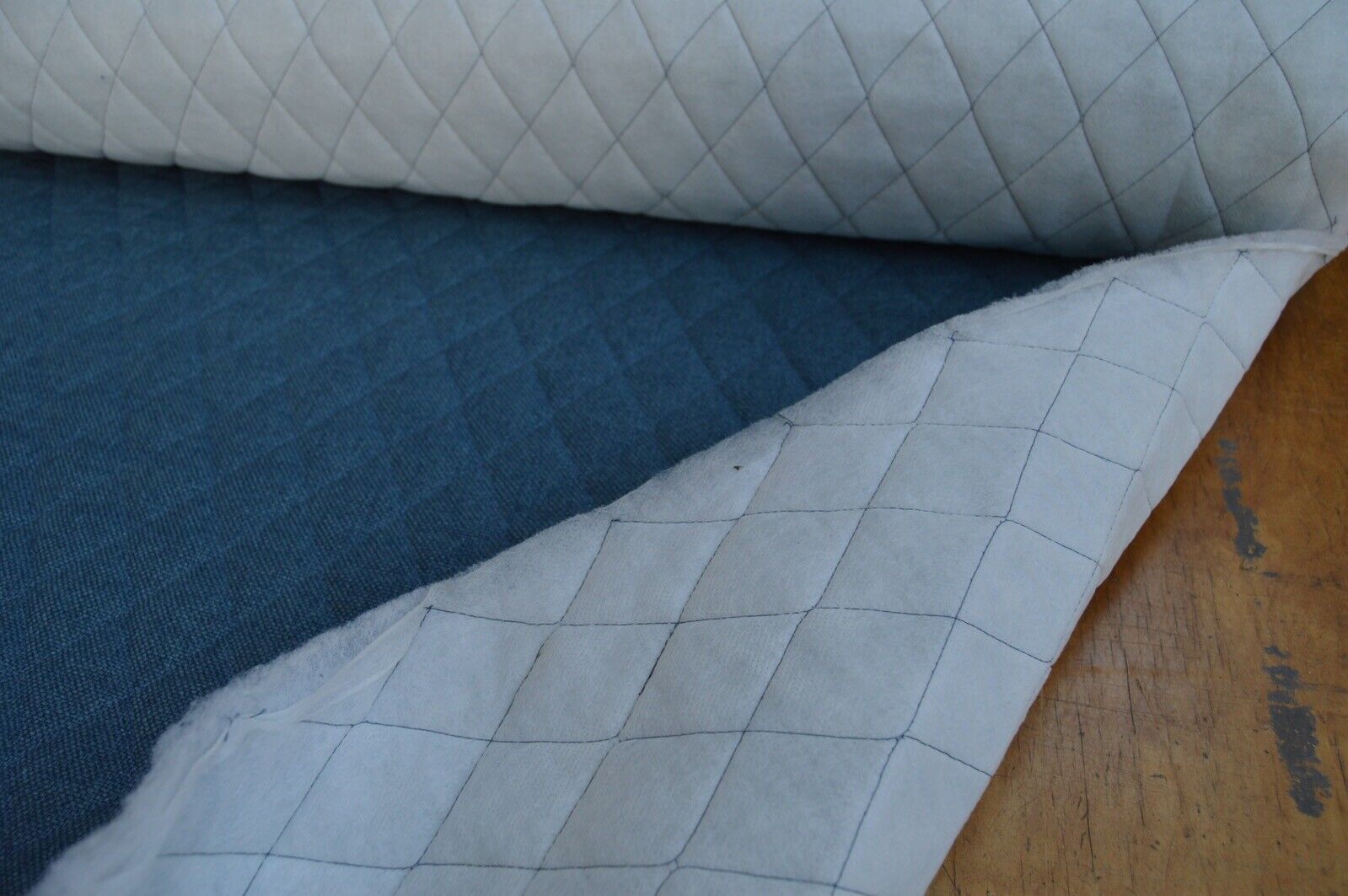 blue weave wadded quilted diamond upholstery fabric robust - Dales Fabrics