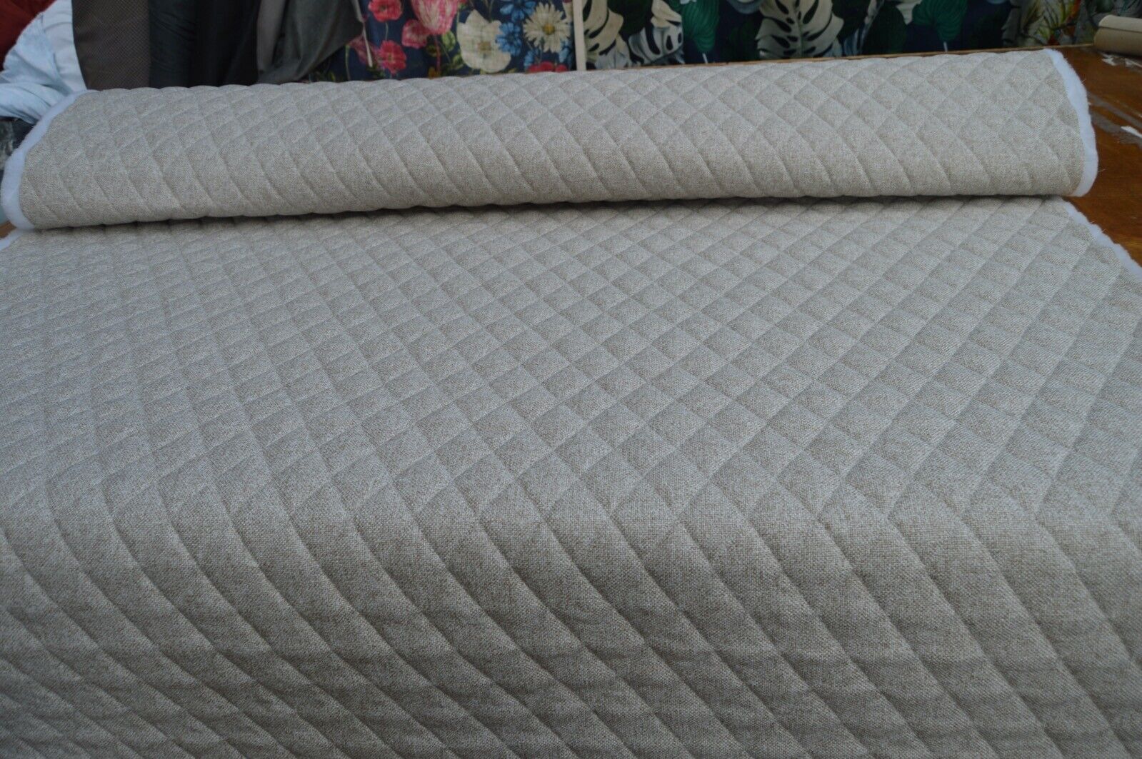 oatmeal weave wadded quilted diamond upholstery fabric robust - Dales ...