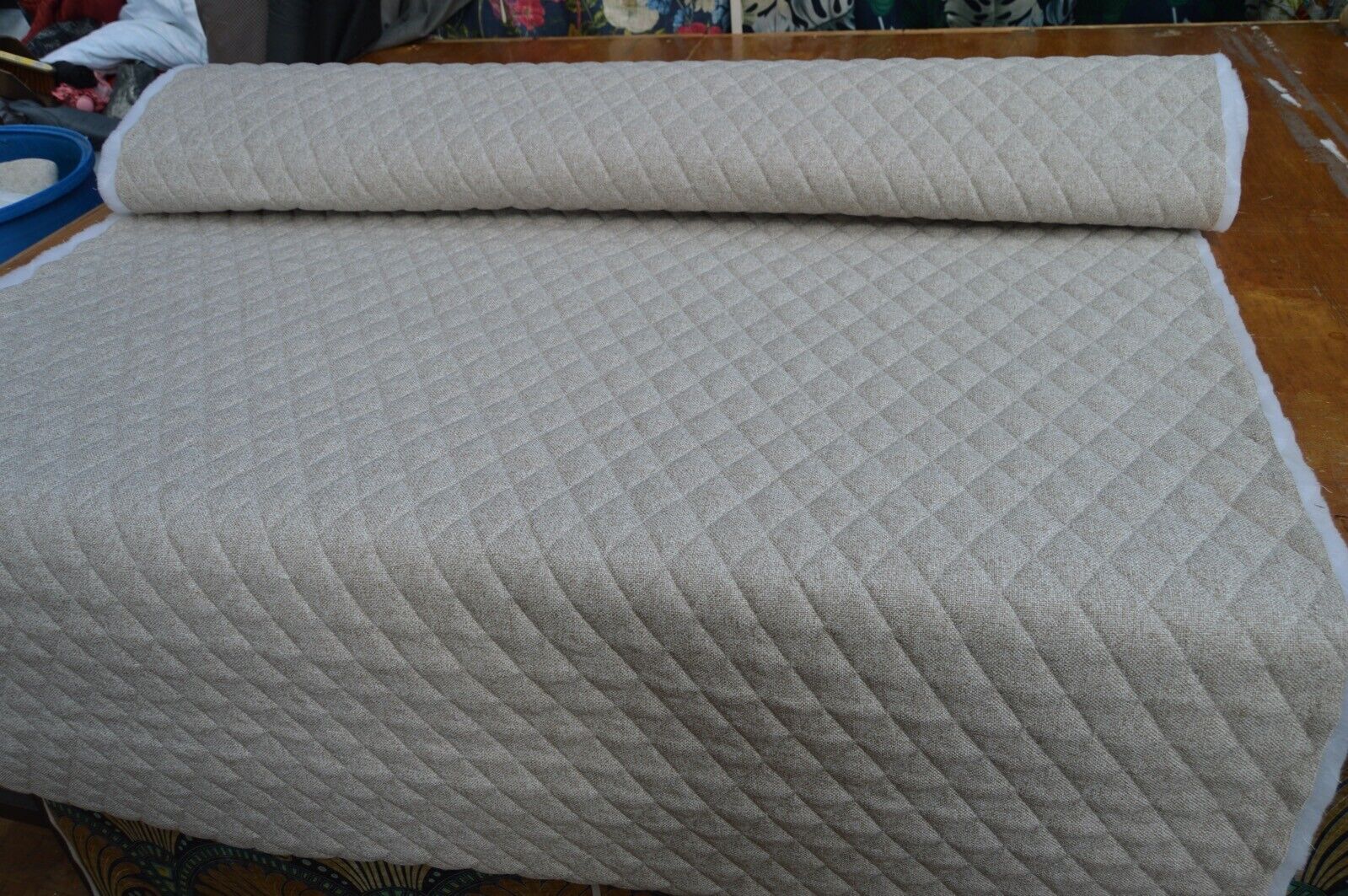oatmeal weave wadded quilted diamond upholstery fabric robust - Dales ...