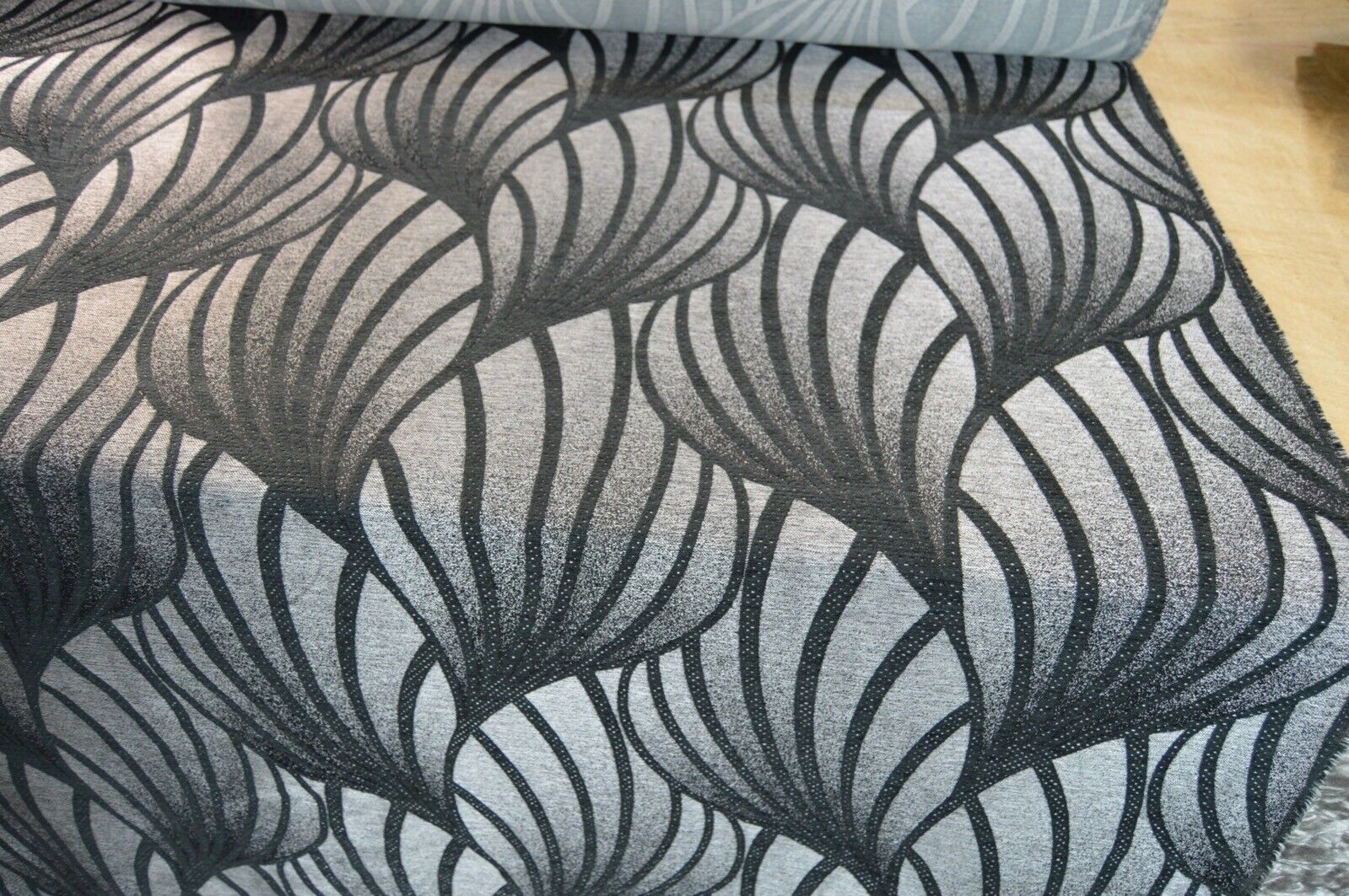 upholstery fabric black silver geometric design chenille robust durable ...