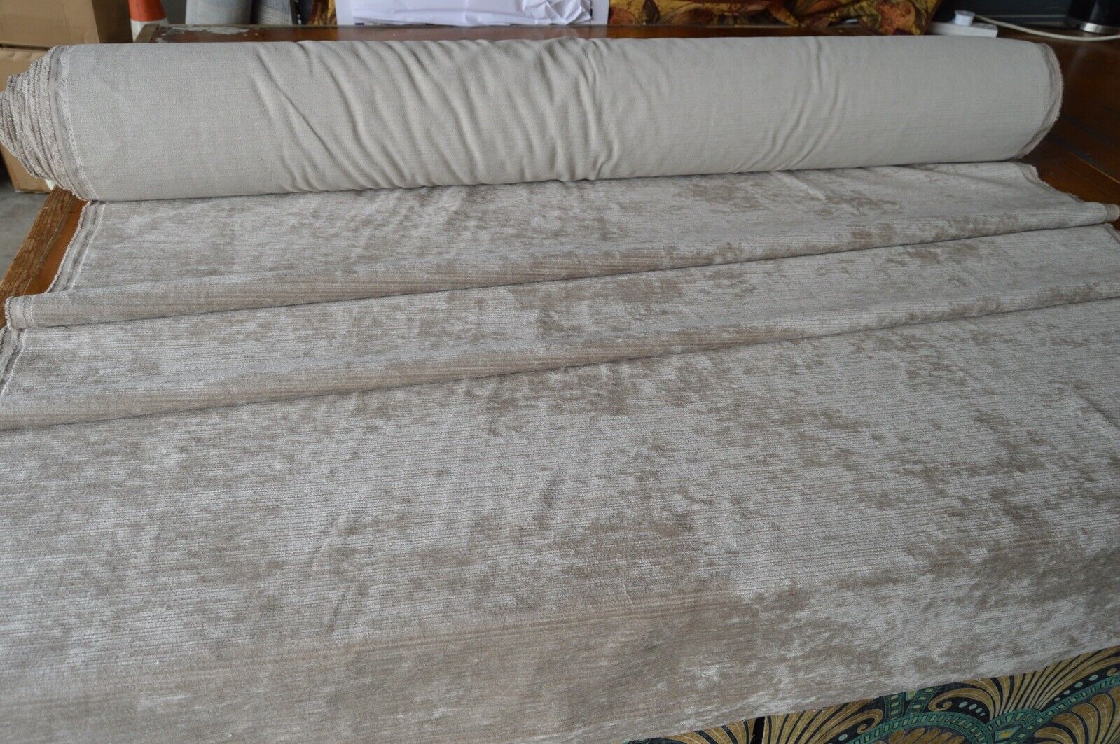 upholstery fabric mink velvety chenille rib effect hint textured robust ...