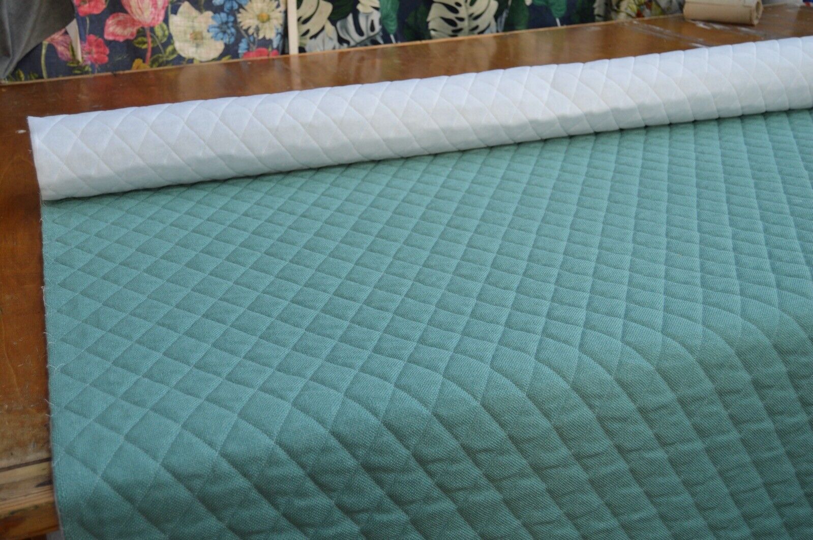 green turquoise weave wadded quilted diamond upholstery fabric robust ...