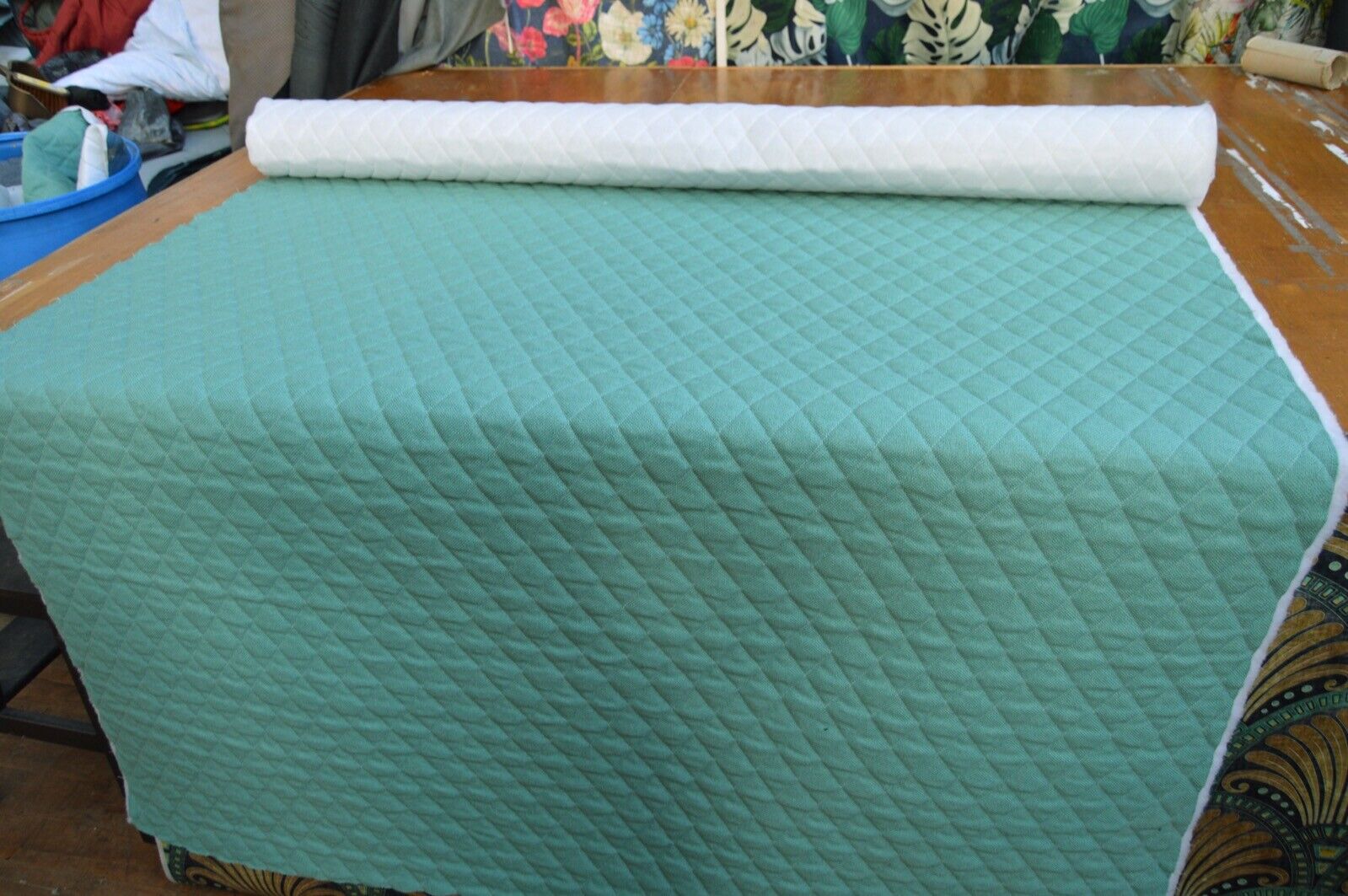 green turquoise weave wadded quilted diamond upholstery fabric robust ...