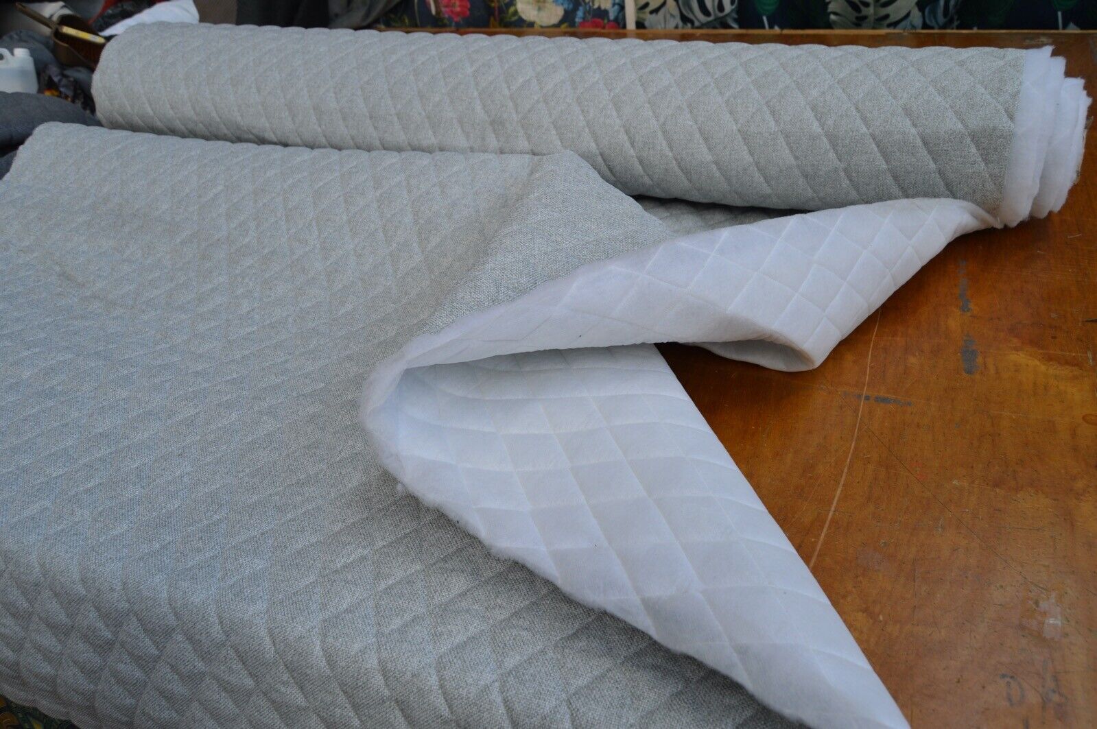 light grey weave wadded quilted diamond upholstery fabric robust ...