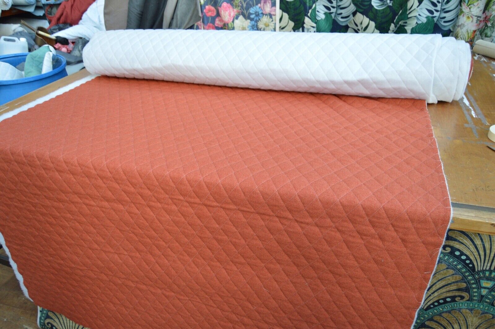 burnt orange weave wadded quilted diamond upholstery fabric robust ...