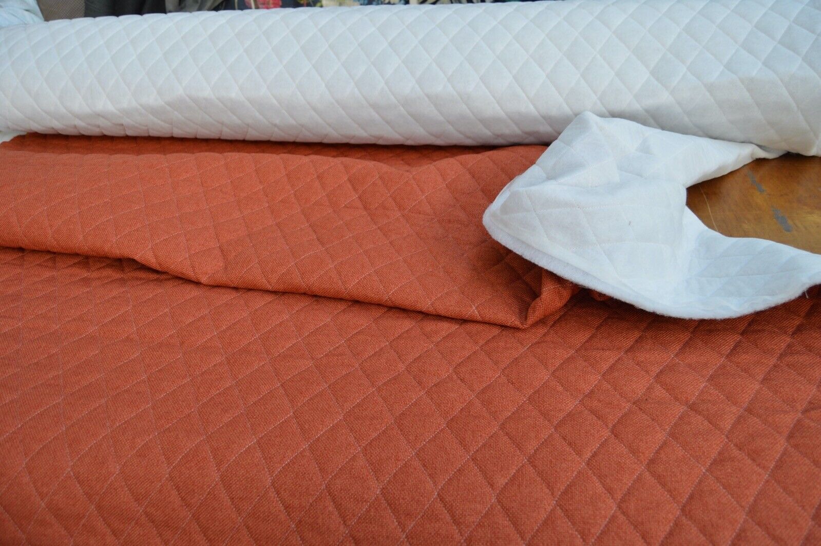 burnt orange weave wadded quilted diamond upholstery fabric robust ...