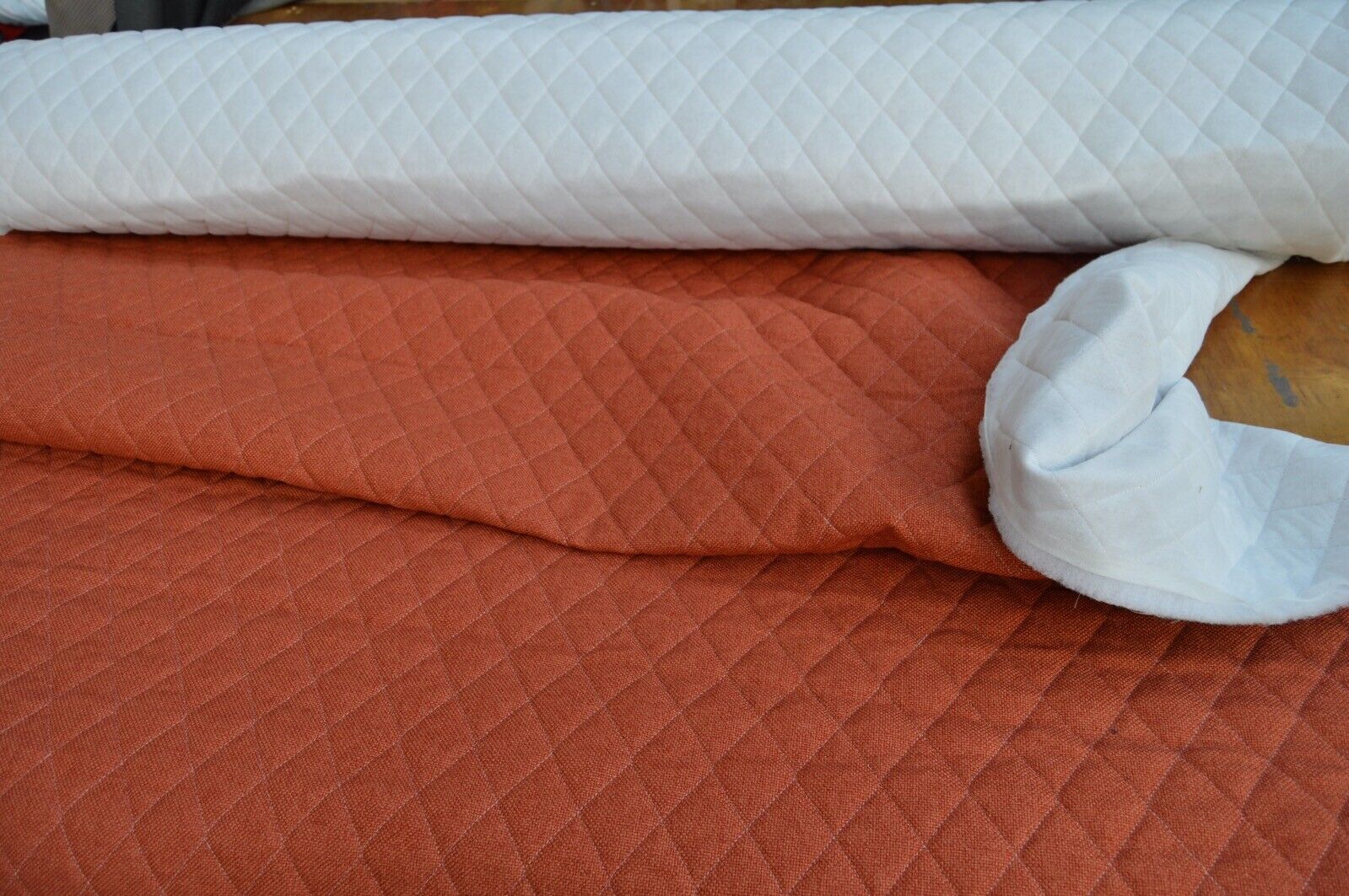 burnt orange weave wadded quilted diamond upholstery fabric robust ...