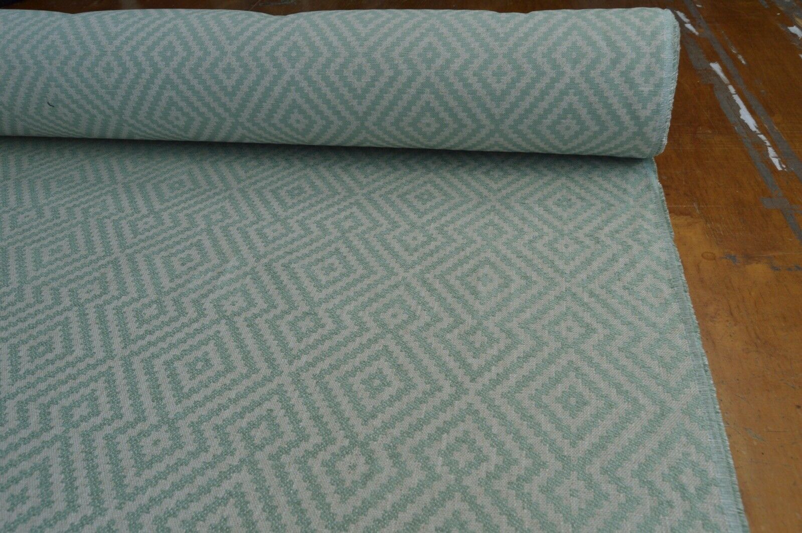 upholstery fabric mint & natural linen weave style aztec geometric ...