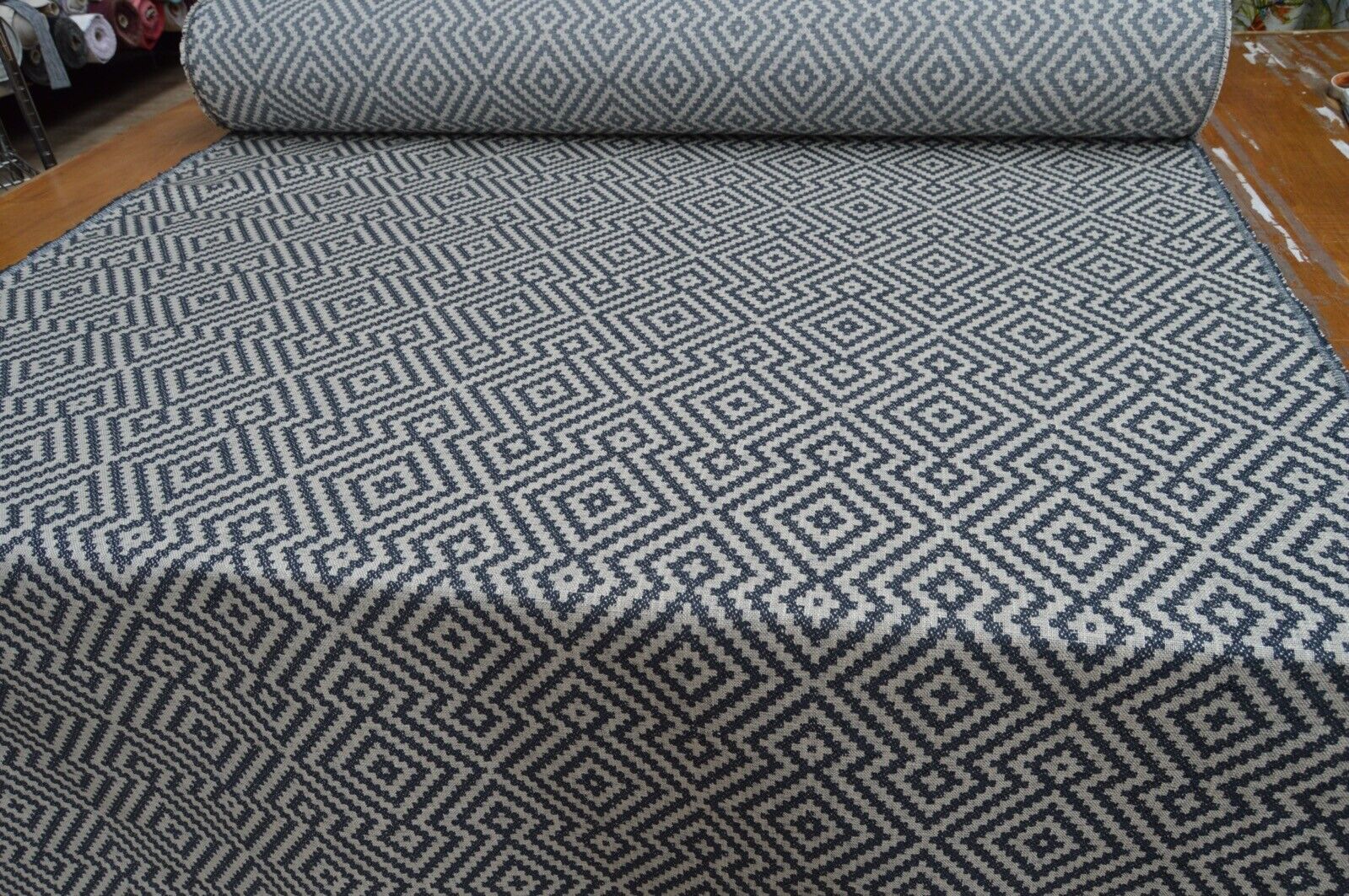 upholstery fabric charcoal beige aztec linen look weave robust - Dales ...