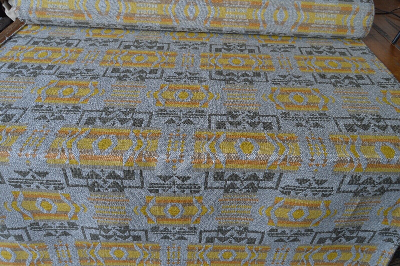 fabric upholstery aztec geometric textured weave grey beige orange ...